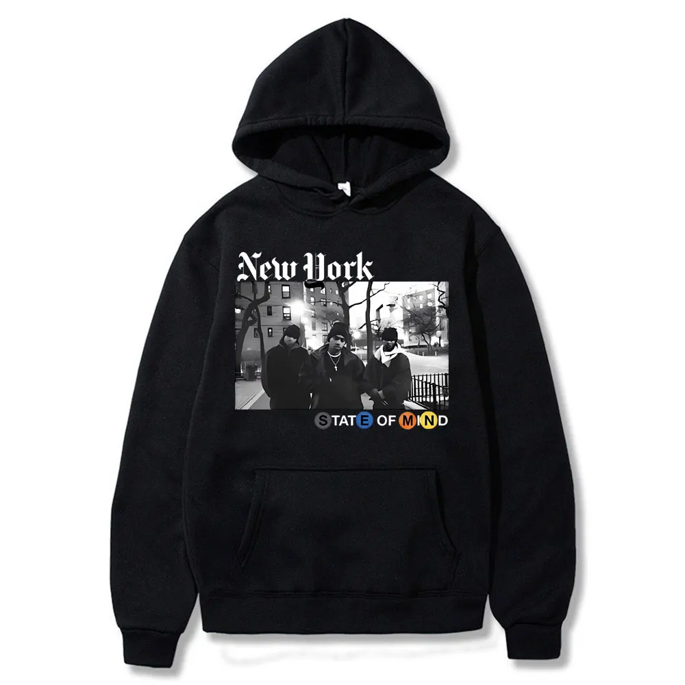 Rapper Nas N.Y. State of Mind Graphic Print Hoodie Men Hip Hop Fashion ...