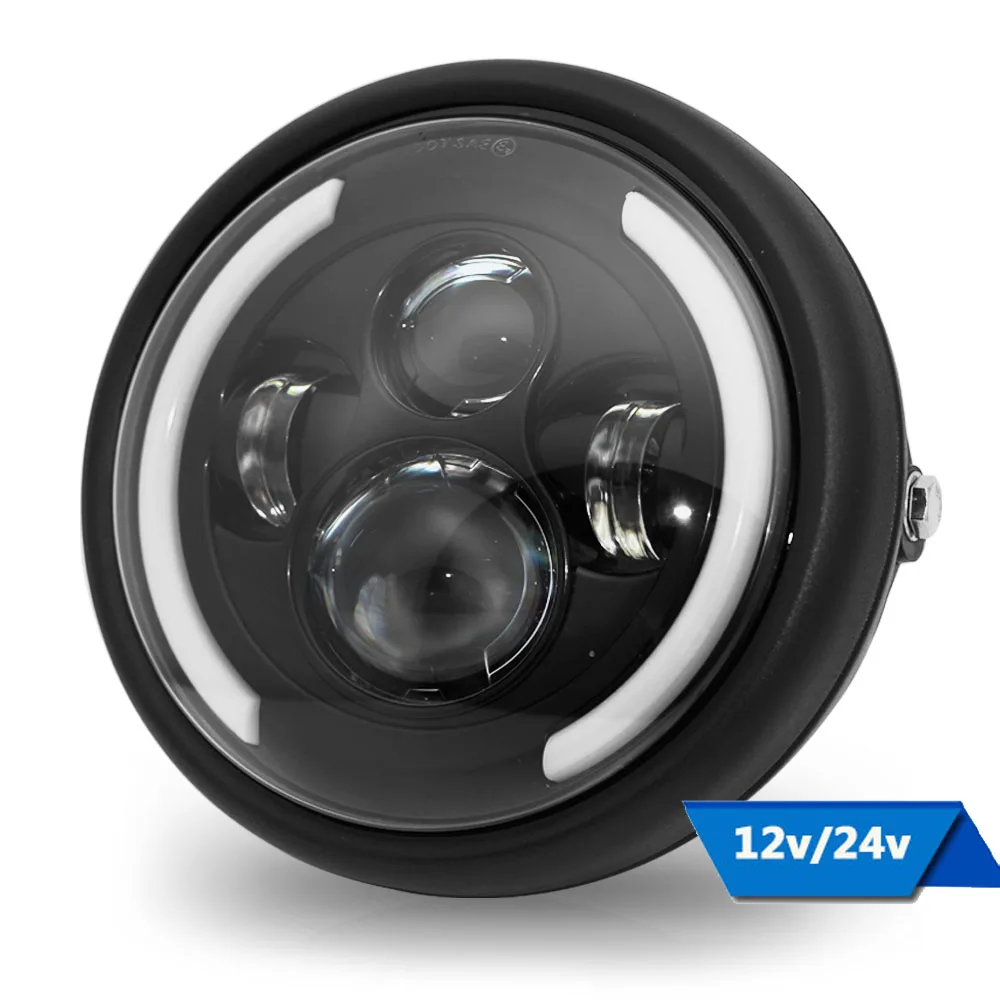 Faro delantero LED Universal Cafe Racer para motocicleta, faro redondo ...