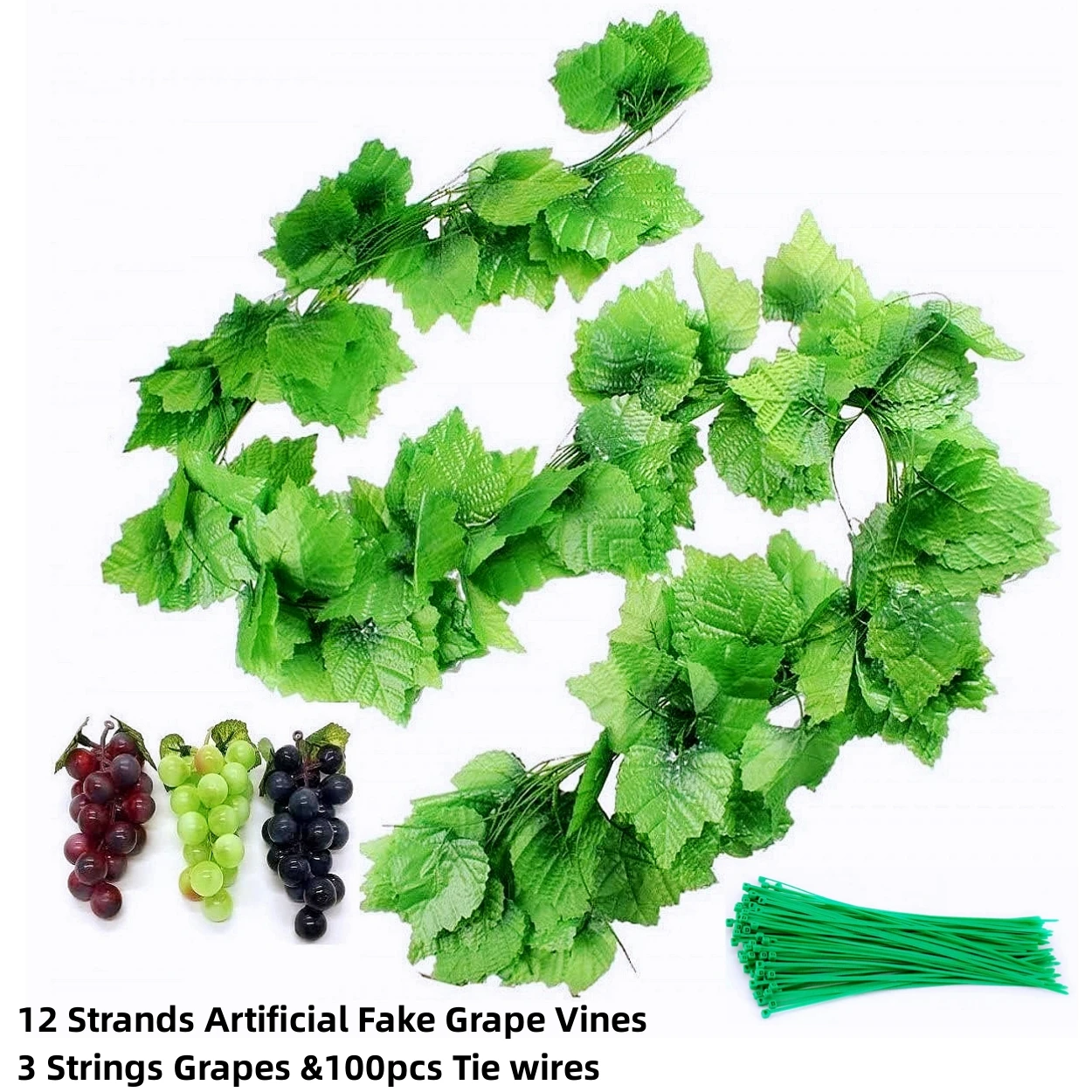 12-Strands-Artificial-Fake-Grape-Vines-With-3-Strings-Grapes-100pcs-Tie ...