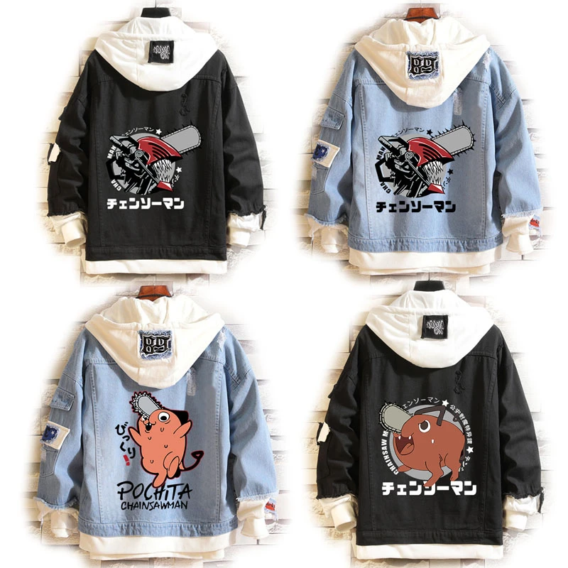 2023 Anime Coats Chainsaw Man Denim Jacket Pochita Hooded Jackets Denji ...