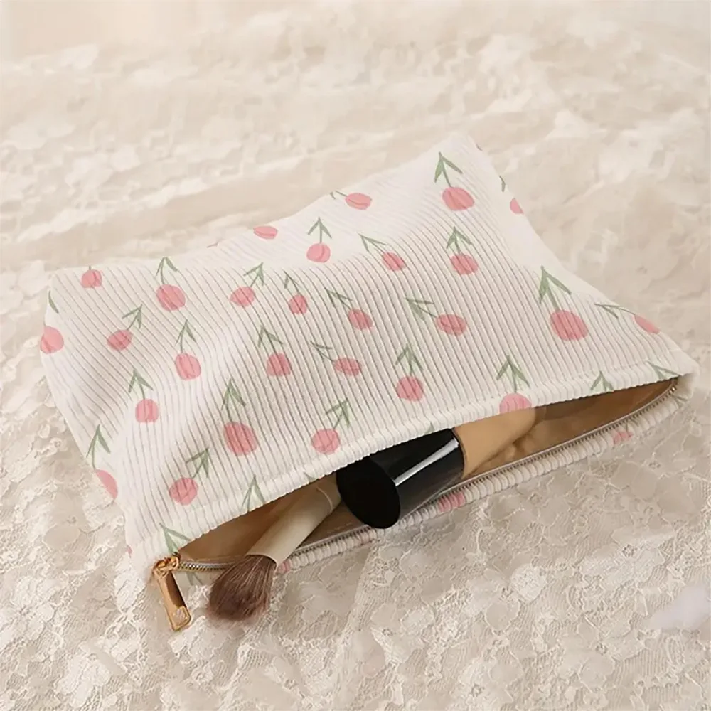 Cute Tulip Cosmetic Bag Gilrs Corduroy Zipper Makeup Organizer ...