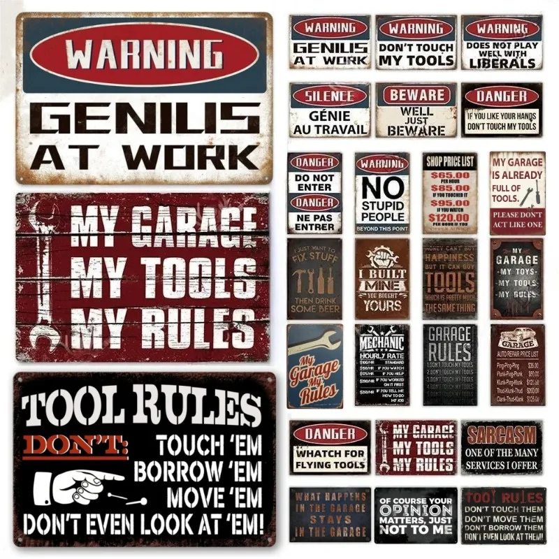 Metal-Tin-Poster-My-Garage-Rules-Warning-Vintage-Tin-Sign-Metal-Plate ...