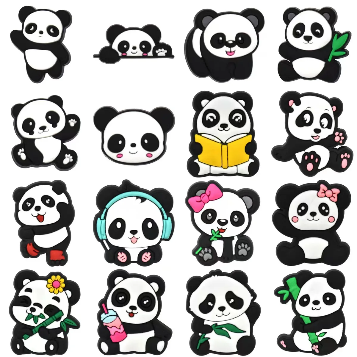 16Pcs Panda Pattern Series Shoe Charms For Croc Sandals,PVC Shoe ...