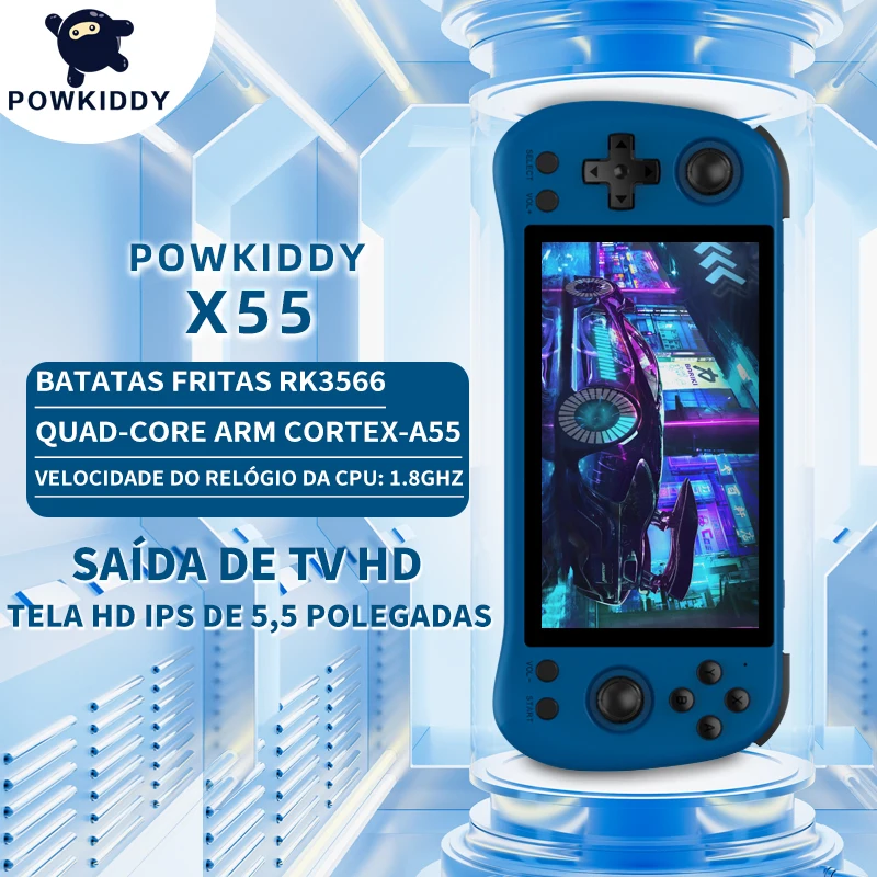 POWKIDDY X55 5.5 POLEGADA 1280*720 IPS Tela RK3566 Handheld Game Console Open-Source Linux Retro ...