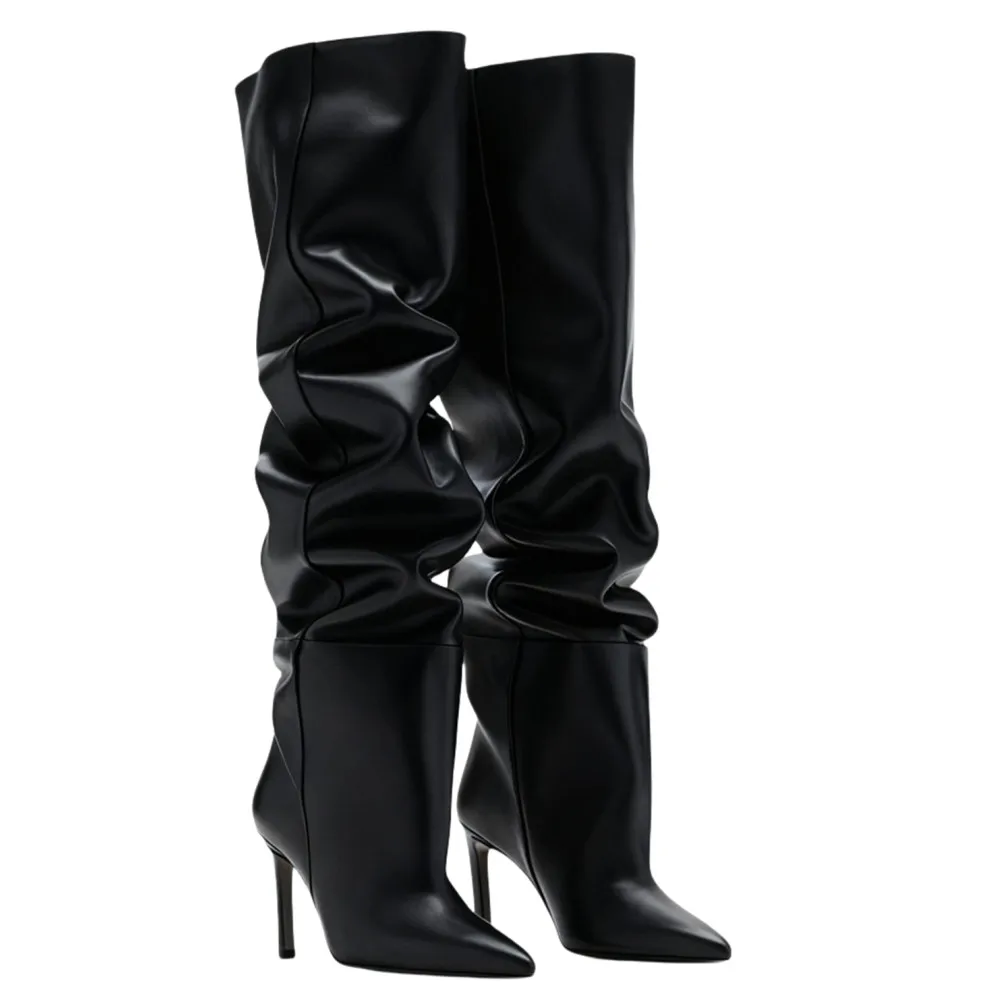 2026European and American Fashion Pointed High Heels with Pleated Pile ...