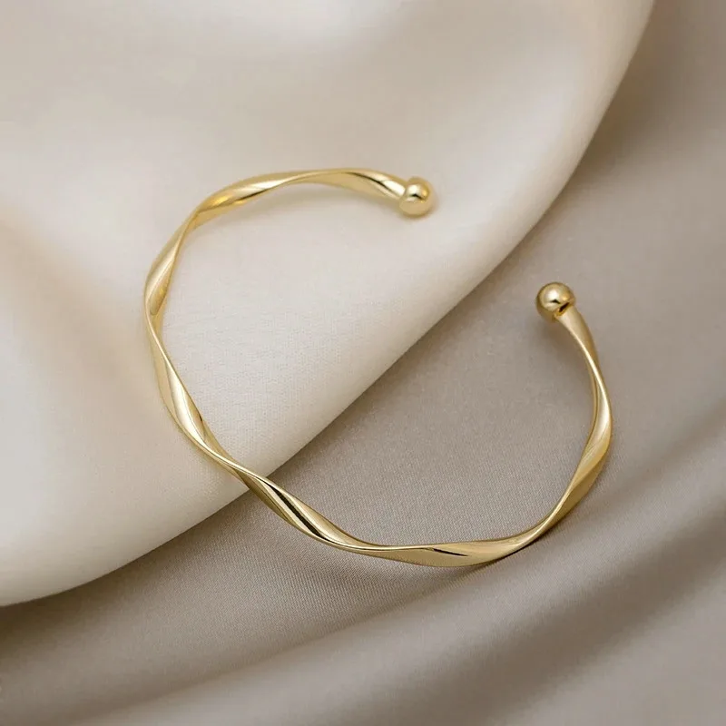 Fashion-Opening-Bangle-Gold-Color-Glossy-Twisted-Thin-Bangles-For-Women ...