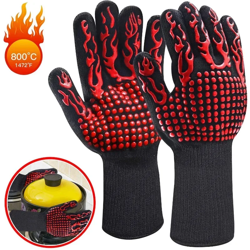 BBQ-Gloves-Silicone-Heat-Resistant-Glove-Kitchen-Microwave-Oven-Mitts ...