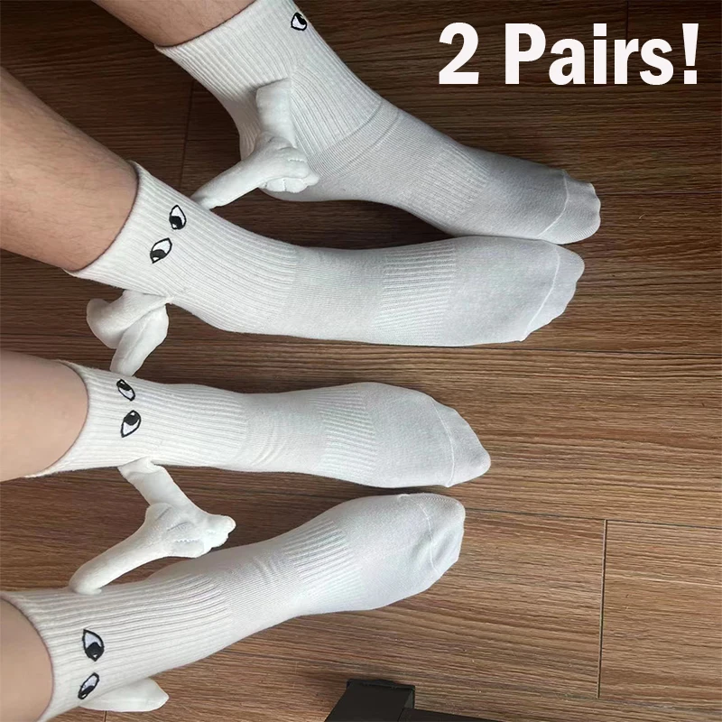 2-Pairs-Magnetic-Socks-with-Hands-Women-Men-Fashion-Black-White-Funny ...