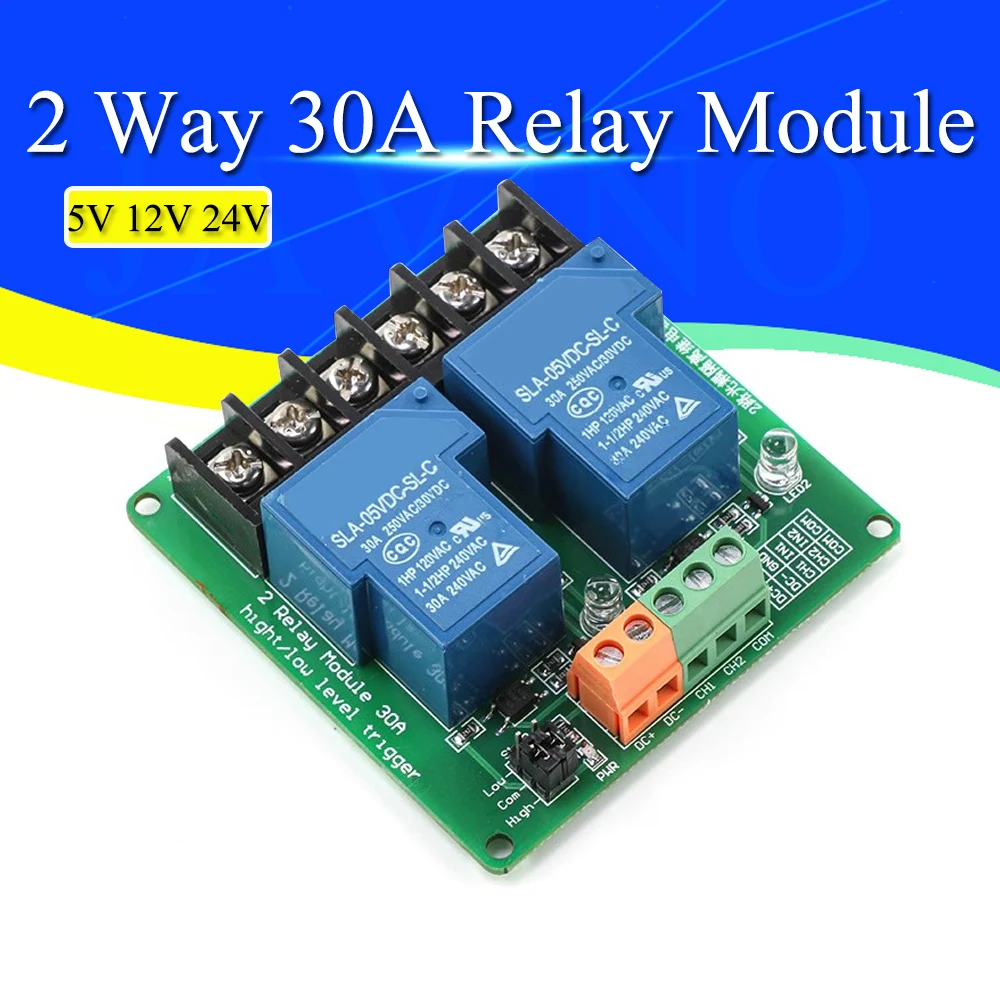2-way-30A-high-and-low-level-trigger-relay-module-5V-12V-24V-smart-home ...