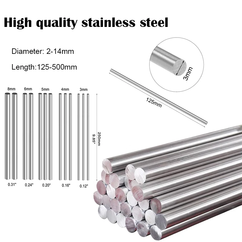 1/5Pc Stainles Steel Solid Round Rod Lathe Bar Stock Assorted for DIY ...