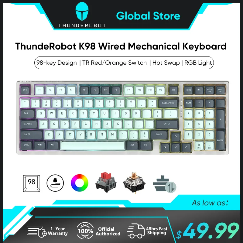 ThundeRobot-K98-Mechanical-Keyboard-Red-Switch-Wired-Gaming-Keyboard-Hot-Swappable-RGB-Light ...