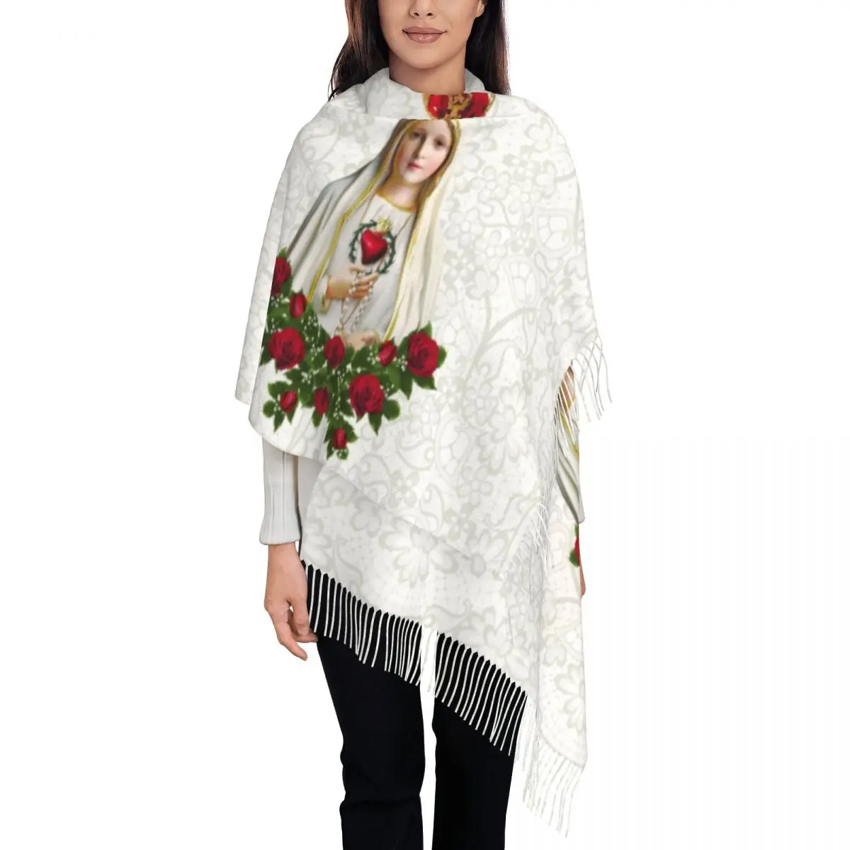 Stylish-Our-Lady-Of-Fatima-Virgin-Mary-Tassel-Scarf-Women-Winter-Warm ...
