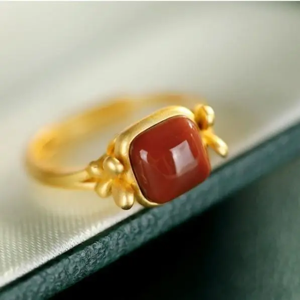 Red Jade Rings 925 Silver Real Jewelry Adjustable Ring Charm Charms ...