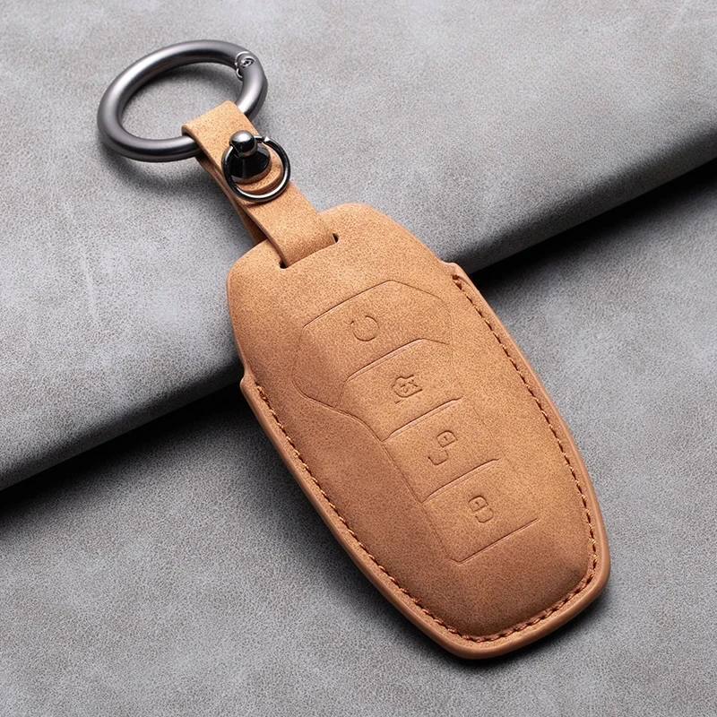 Leather-Car-Key-Case-Cover-Remote-Fob-Holder-Keychain-For-BYD-Song-Plus ...