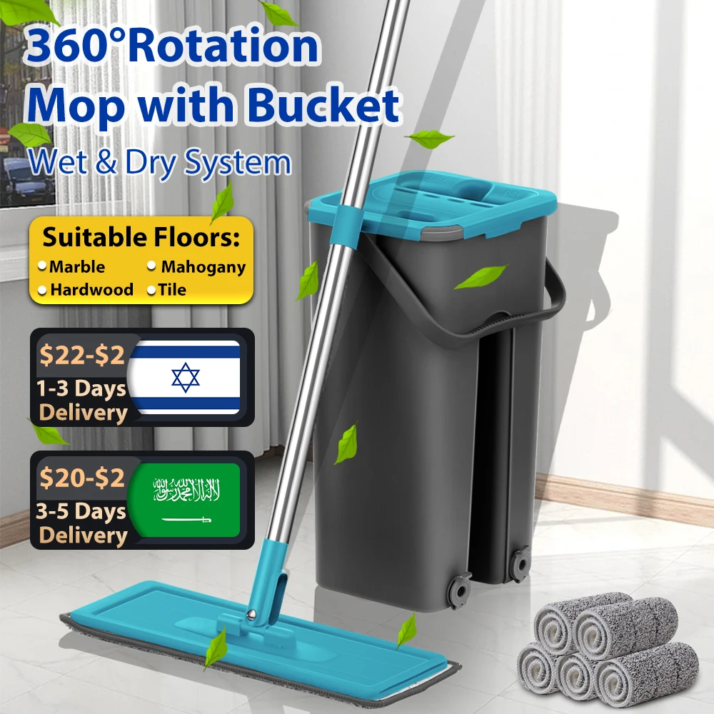 Flat-Squeeze-Mop-with-Spin-Bucket-Hand-Free-Wringing-Floor-Cleaning ...