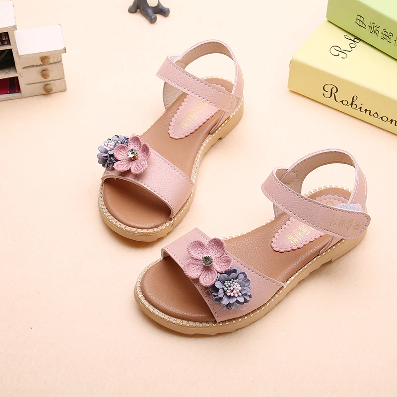 Summer Girls Sandals Fashion Flower Flat Heels Kids Beach Sandals ...