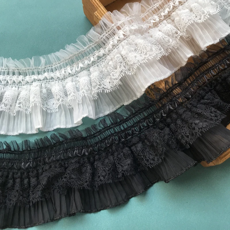 1Yard-White-Black-Stretch-Lace-Layer-Ribbon-Elastic-Ruffle-Trim-For ...