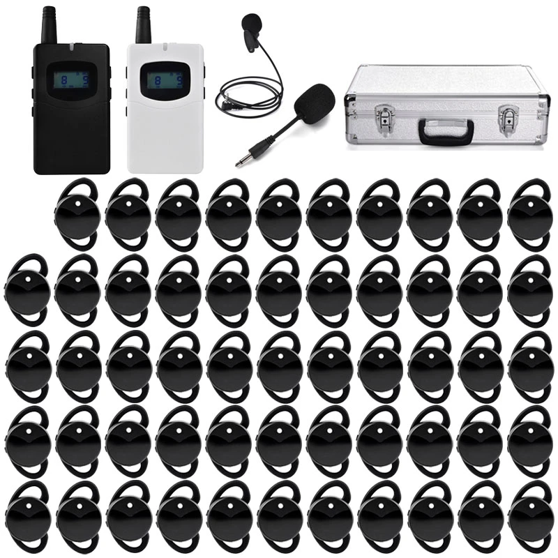 Wireless Whisper Tour Guide System 2 Transmitters 54 Receivers 1 Case Simultaneous ...