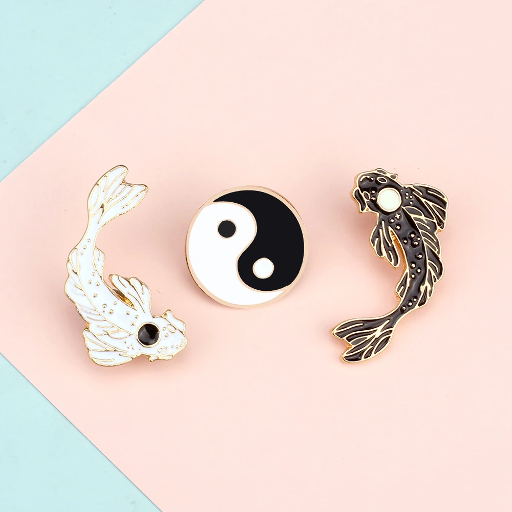 Yin-Yang-Fish-Pins-Lucky-Black-White-Koi-Goldfish-Animal-Enamel-Brooches-Round-Taichi-Badges ...