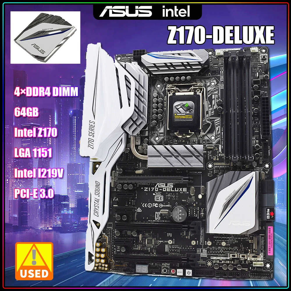 ASUS Z170 DELUXE Placa Mãe, DDR4, 64GB, 3200MHz, Intel Z170, Suporte Core i7, 7700K, Cpus, M.2 ...