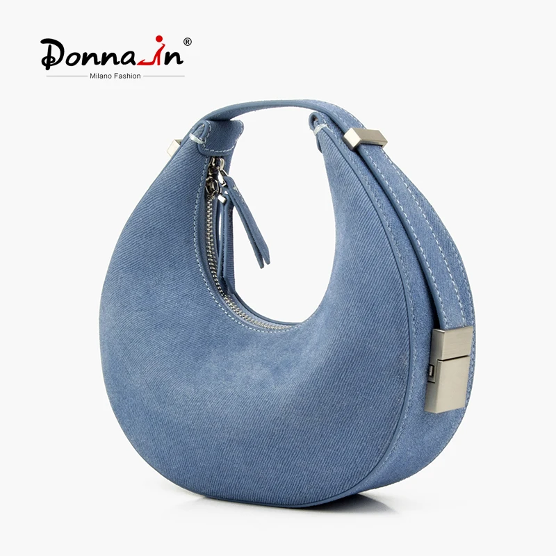 Donnain-Trendy-Denim-Blue-Cow-Suede-Women-Half-Moon-Clutch-Handbag-Real ...