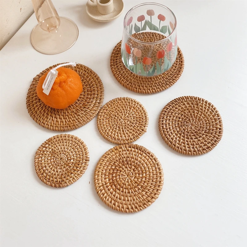 Round-Cup-Mugs-Pad-Placemat-Rattan-Coffee-Coaster-Tableware-for-Home ...