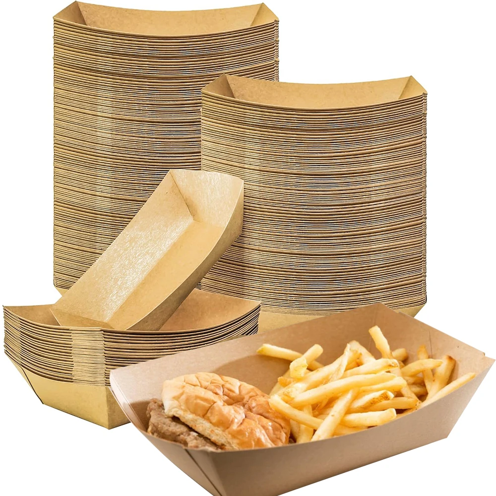5-50pcs/Pack Kraft Paper Food Trays Disposable Food Boat Tray for ...