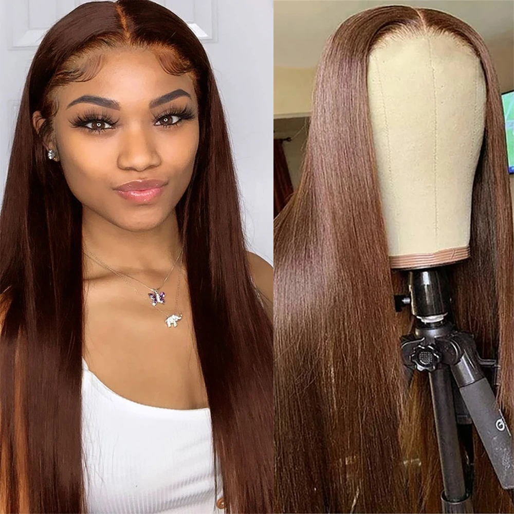 Chocolate Brown Lace Front Wig Straight Human Hair Lace Frontal Wigs ...