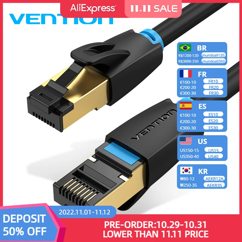 Vention Cat8 Ethernet Cable Sstp 40gbps Super Speed Cat 8/7 Rj45 ...