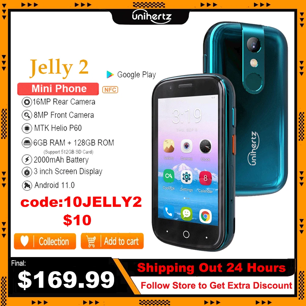 Unihertz Jelly 2 4 inch Mini Smartphone Android 11 Helio P60 Octa Core Unlocked 6GB 128GB NFC ...