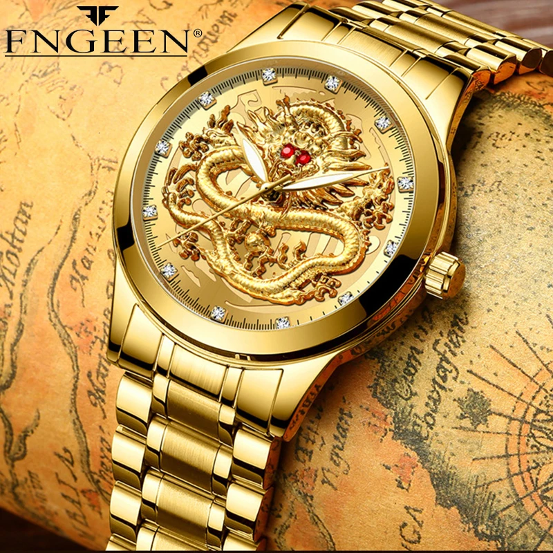 FNGEEN-Top-Luxury-Fashion-Ultra-Thin-Men-Watch-Quartz-Dragon-Pattern ...