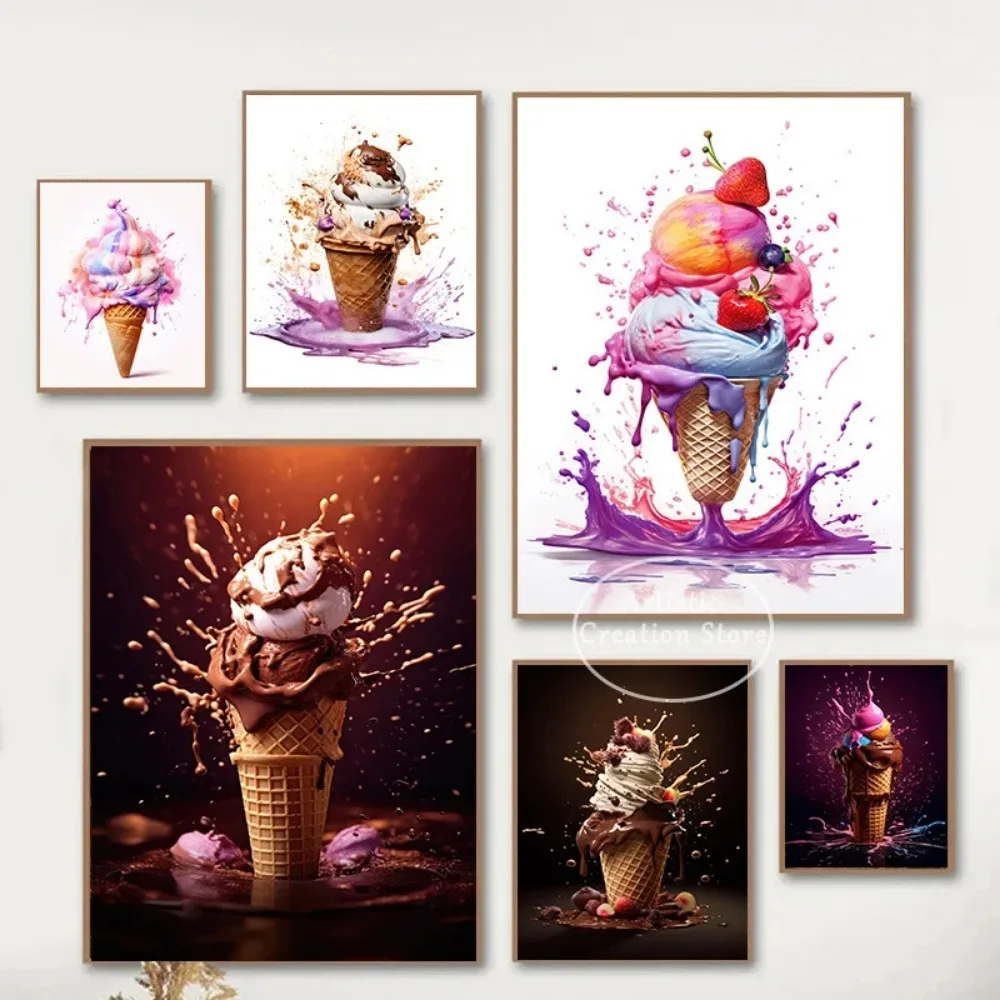 Ice-Cream-Dessert-Print-Colorful-Food-Poster-Canvas-Painting-Wall ...