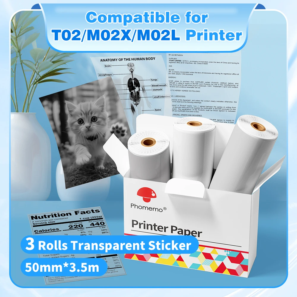 3 Rolls Phomemo White Sticker Paper Thermal Label for T02 M02L Portabal ...