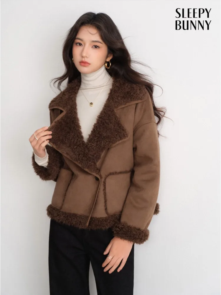 Suede-Style Curly Fleece Jacket Women Winter Loose Lapel Coat Cozy ...