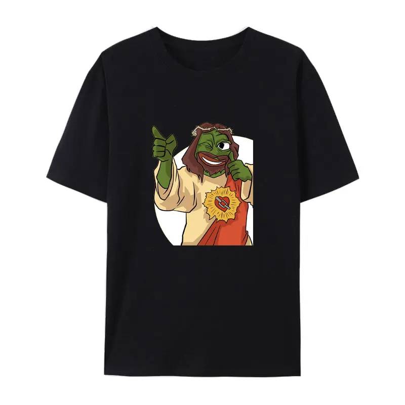 Funny-Jesus-Pepe-Cartoon-Cotton-T-Shirt-Men-Women-Short-Sleev ...