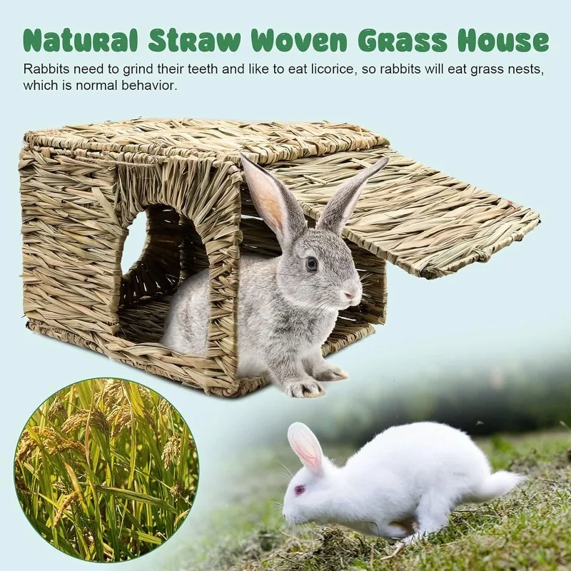 Grass-House-for-Rabbit-Foldable-Woven-Rabbit-Cages-Hamster-Guinea-Pig ...