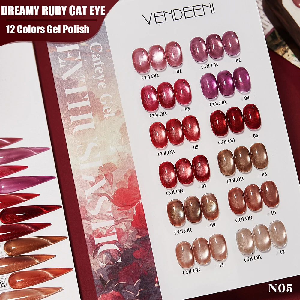 Vendeeni 12 Colors/set Ruby Crystal Cat Eye Gel Nail Polish UV LED Wine ...
