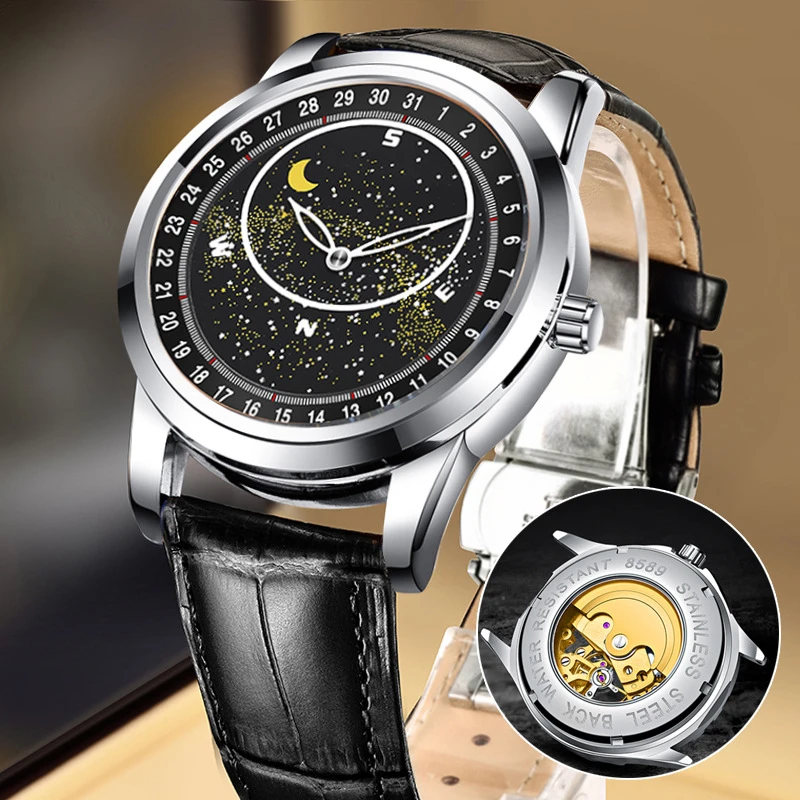 Rotating Sky Star Luxury NewBrand Watch Men's Fashion Moon Automatic ...
