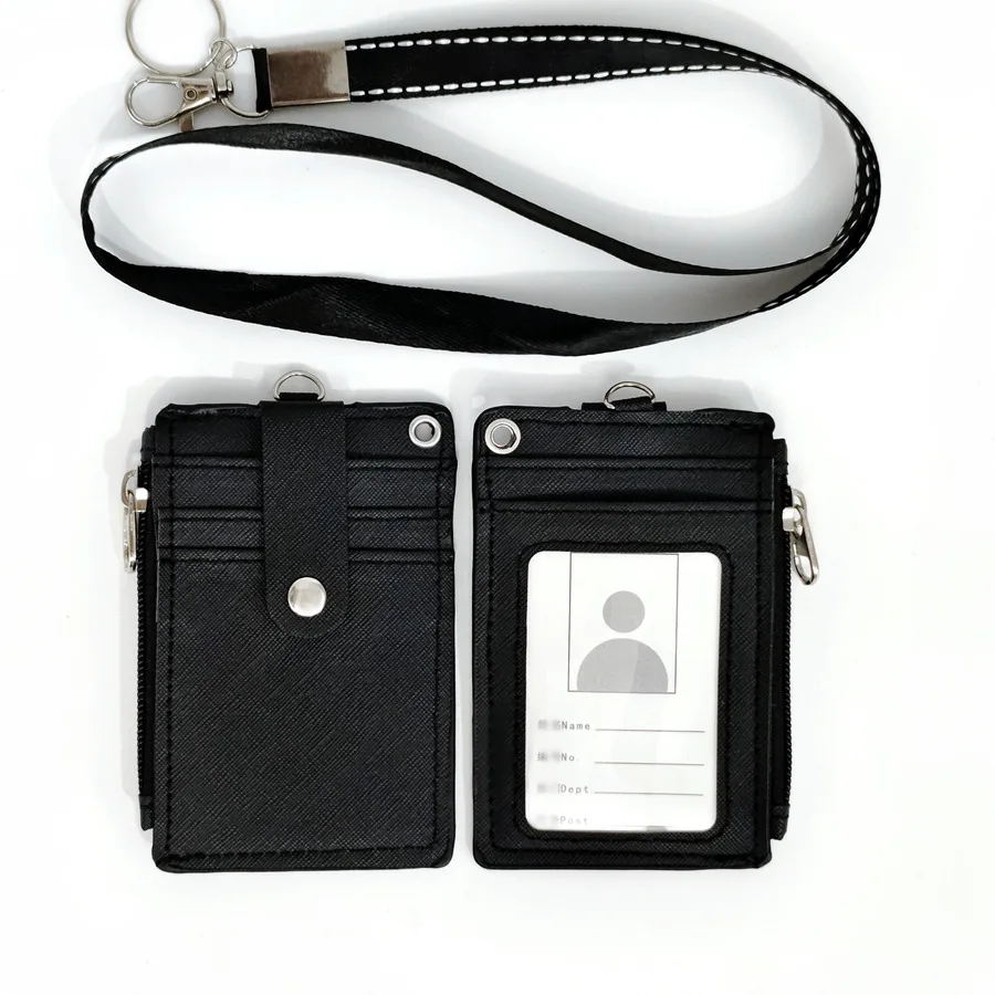 1Piece Neck Hanging Zipper Card Storage Box PU Leather Portable ...