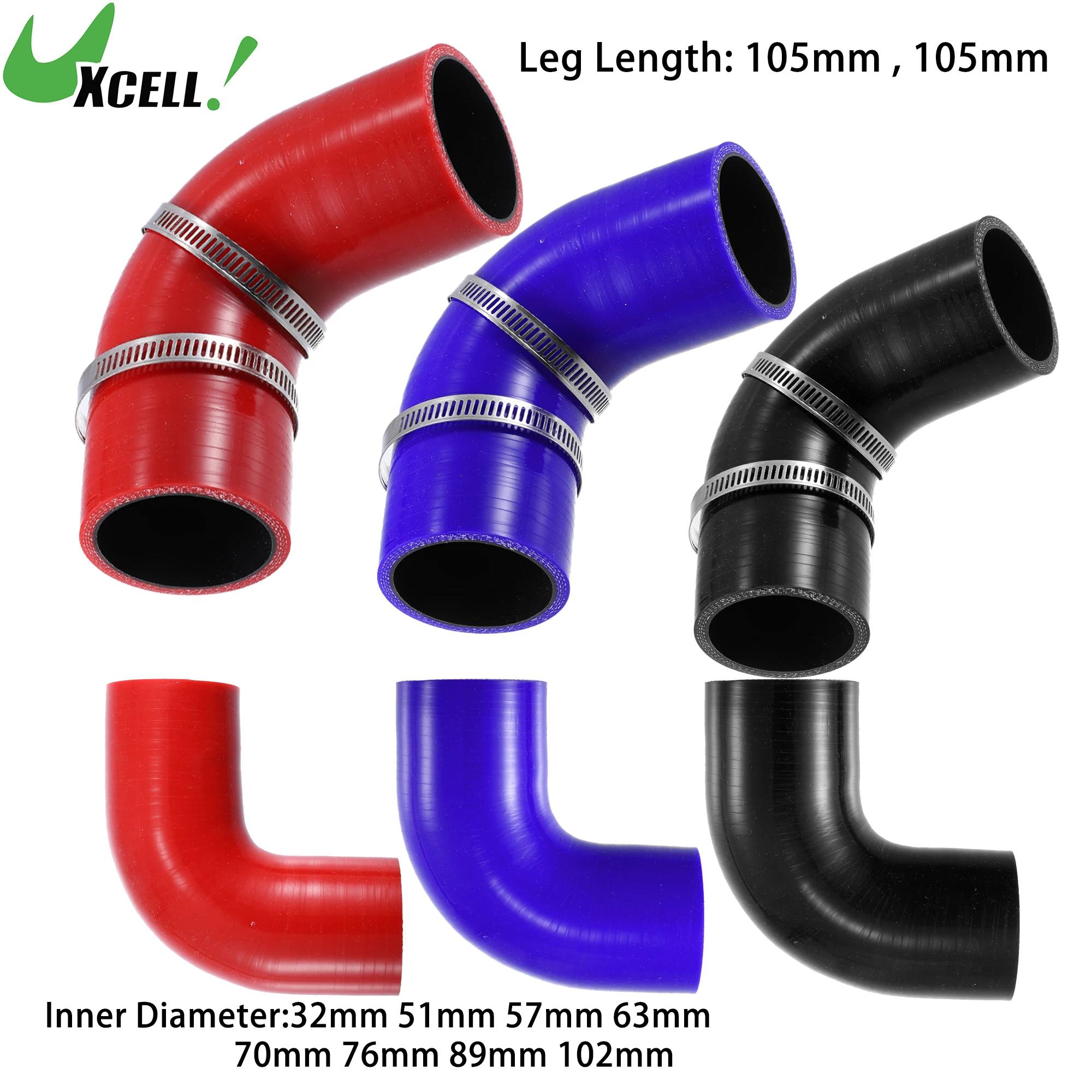 UXCELL 32mm 51mm 57mm 63mm 70mm 76mm ID 90 Degree Silicone Reducer Hose Set Silicone Hose ...