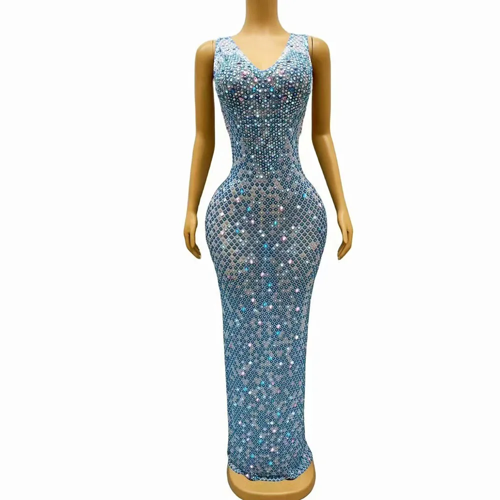 Women Stretch Sexy Mesh Transparent Dress Prom Celebrate Birthday Dress ...
