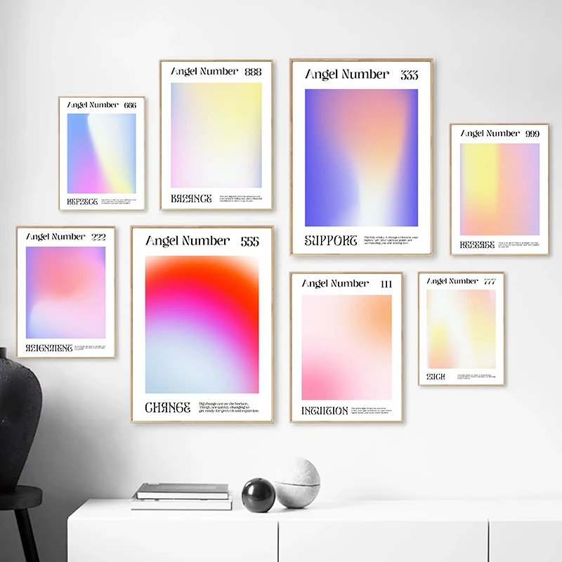 Nordic Angel Numbers Gradient Aura Posters and Prints Danish Pastel ...