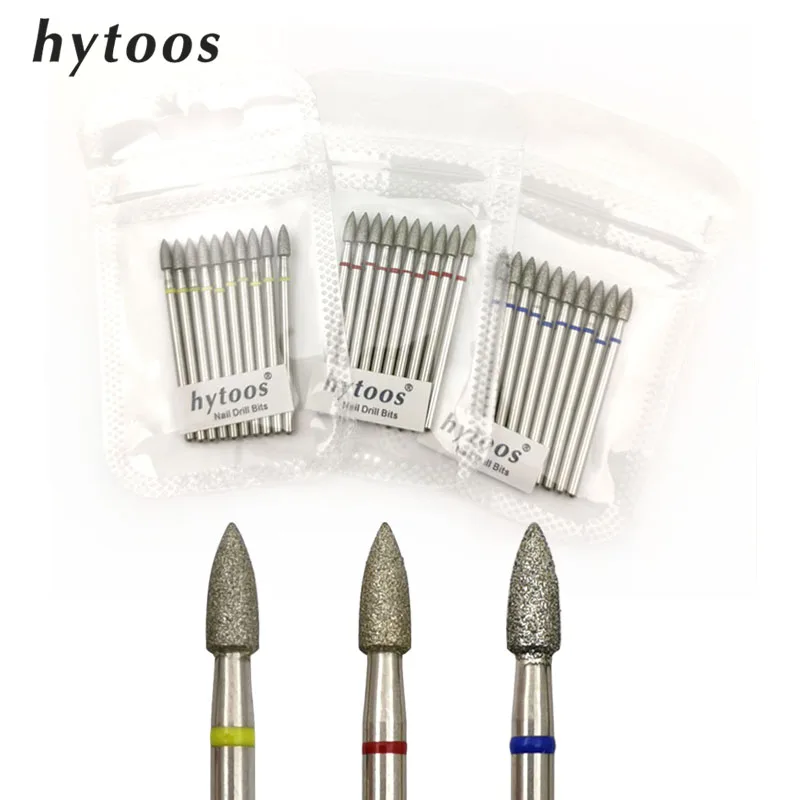 HYTOOS 10pcs/pack Cone Diamond Cuticle Bit 3*6mm Nail Drill Bits ...