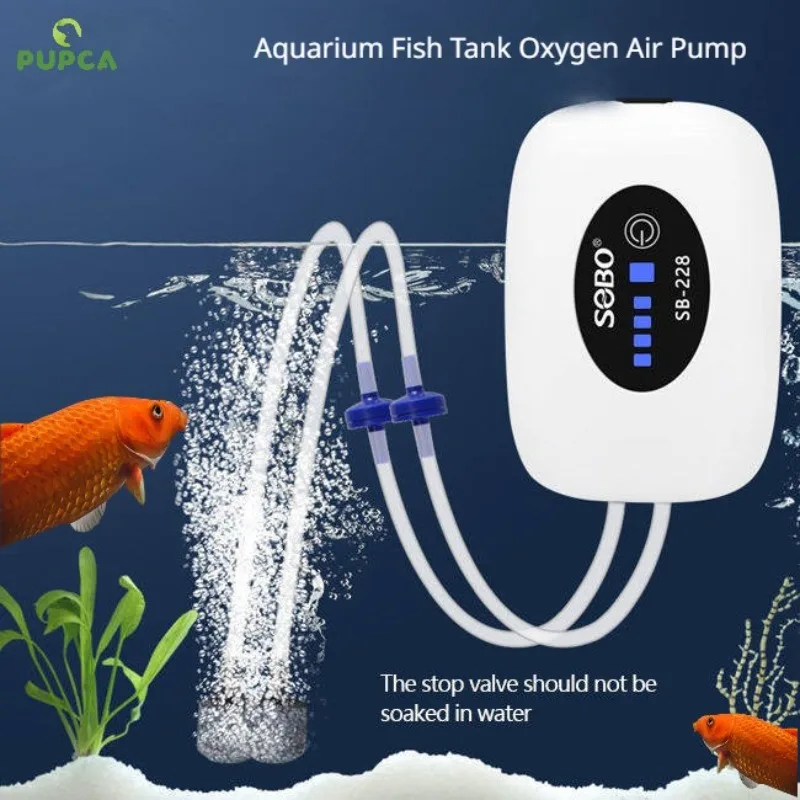 PUPCA Aquarium Fish Tank Oxygen Air Pump Compressor Charging Silent USB ...