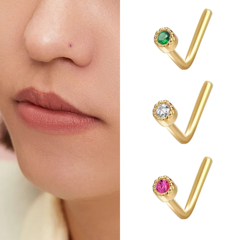 S925 sterling silver nose decoration European and American nose nail L ...