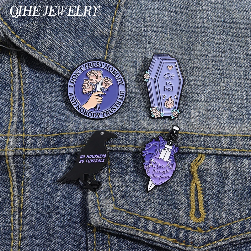Punk-Gothic-Rot-In-Hell-Enamel-Pins-Live-Through-The-Pain-Heart-Knife ...