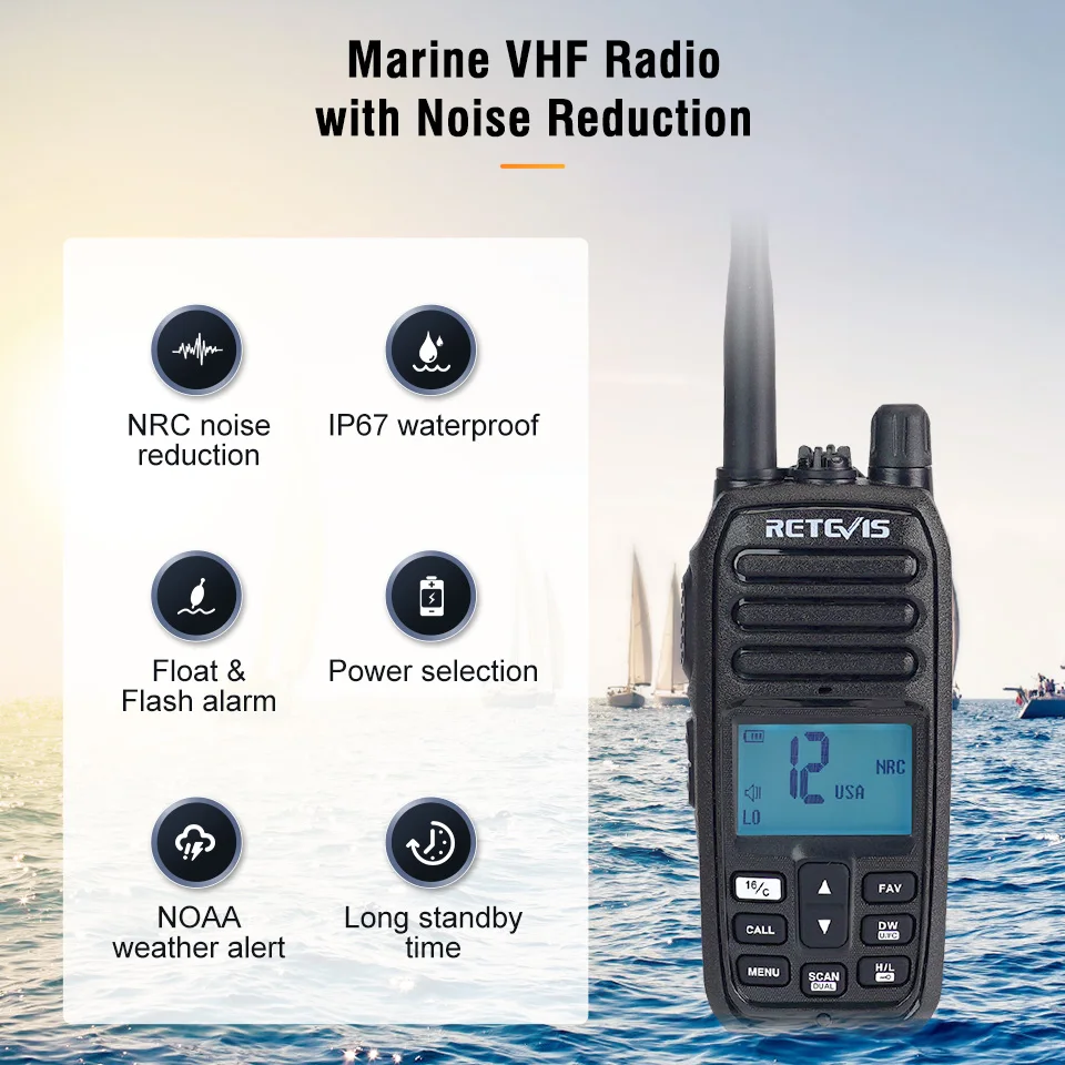 Retevis-RM21-VHF-Marine-Walkie-Talkie-IP67-Waterproof-Two-way-Radio ...
