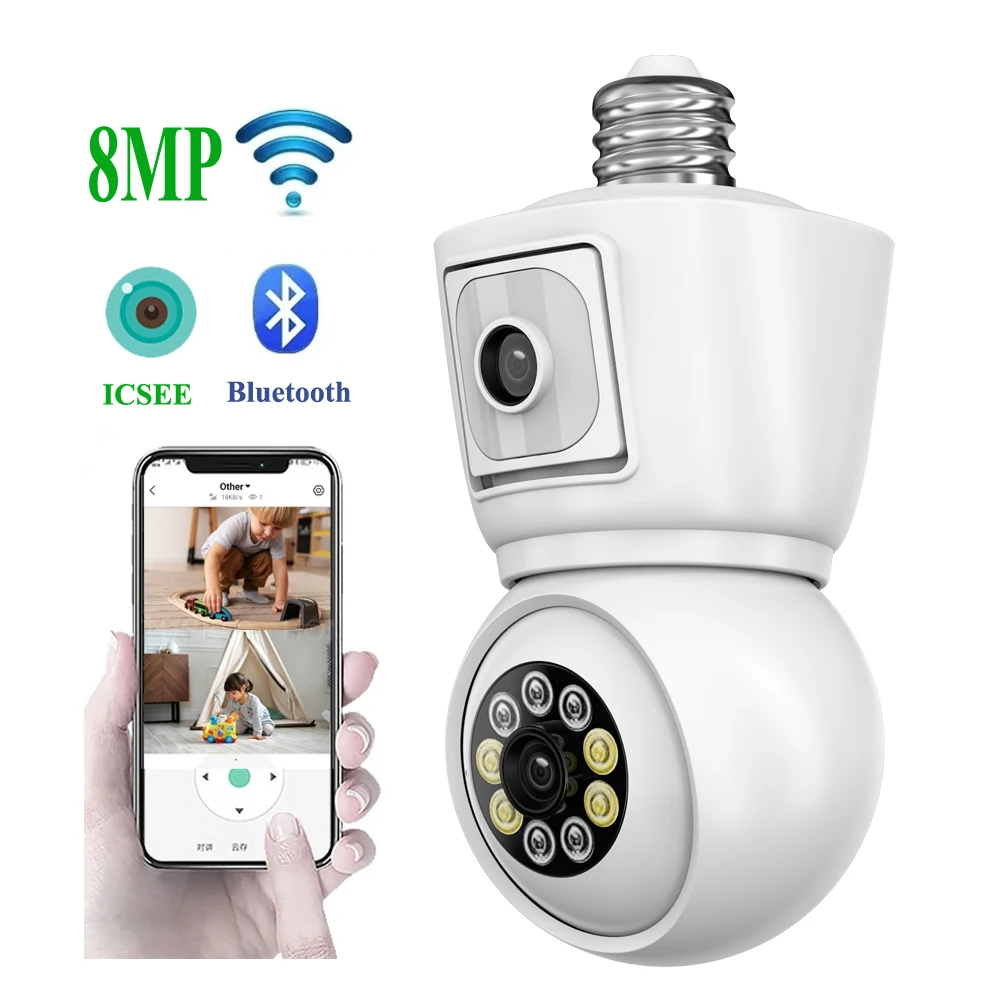 ICSEE-4K-8MP-E27-Bulb-WiFi-Camera-Dual-Lens-Dual-Screen-Auto-Tracking ...