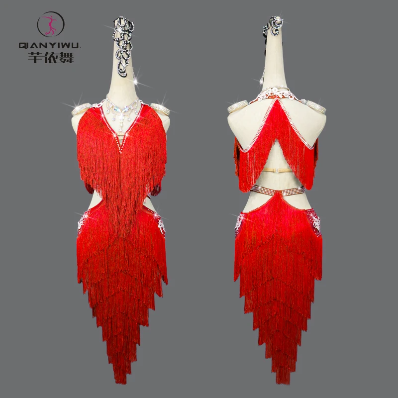 New Red Latin Dress Dance Tops Women Ballroom Cocktail Sports Costume ...