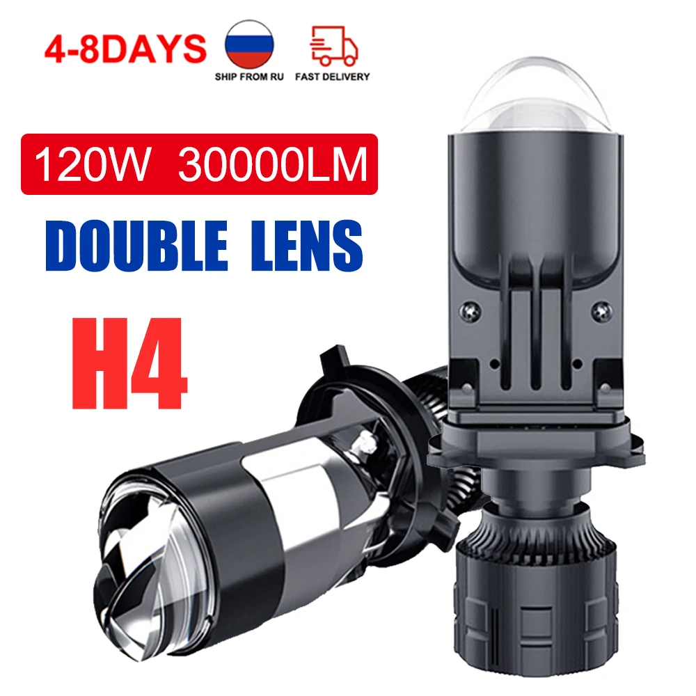 H4 Led Projector Len 120W 30000LM Auto Lamp Mini Lens LED H4 9003 HB2 ...